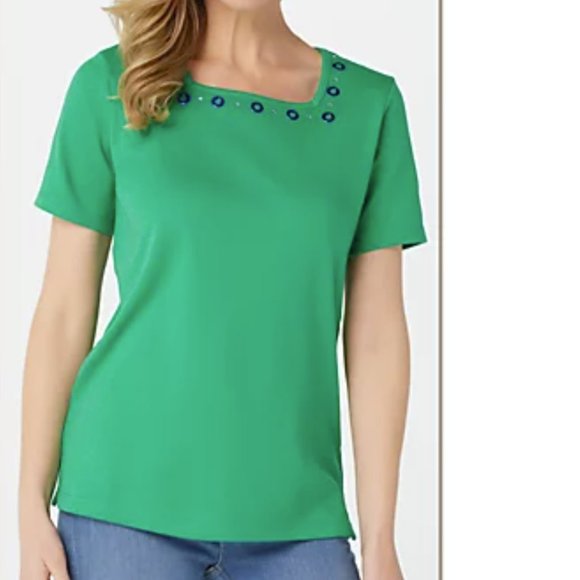 Quacker Factory | Tops | Quacker Factory Short Sleeve Square Neck Top ...